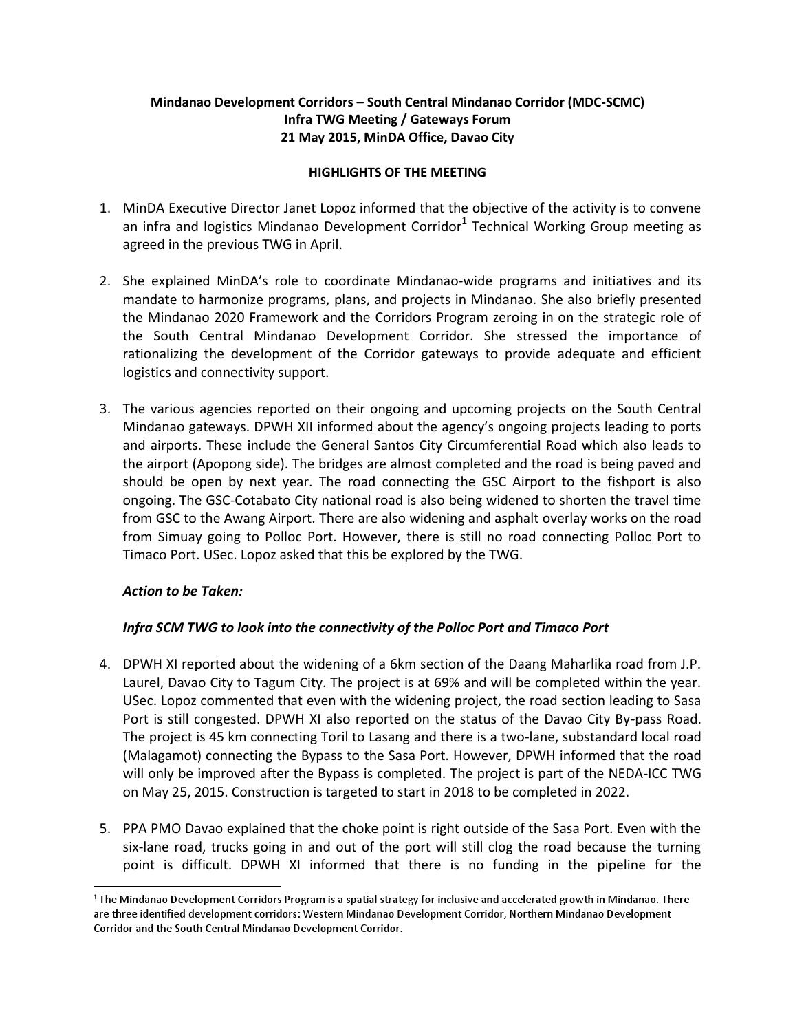 Highlights Of the Meeting - Davao Sasa Port Development by Mindanao ...
