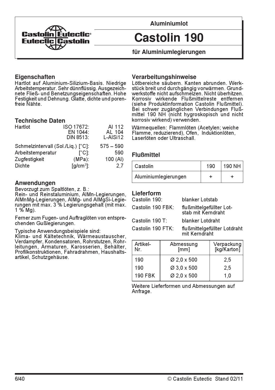 Castolin 190 aluminiumlote by Castolin Eutectic - Issuu