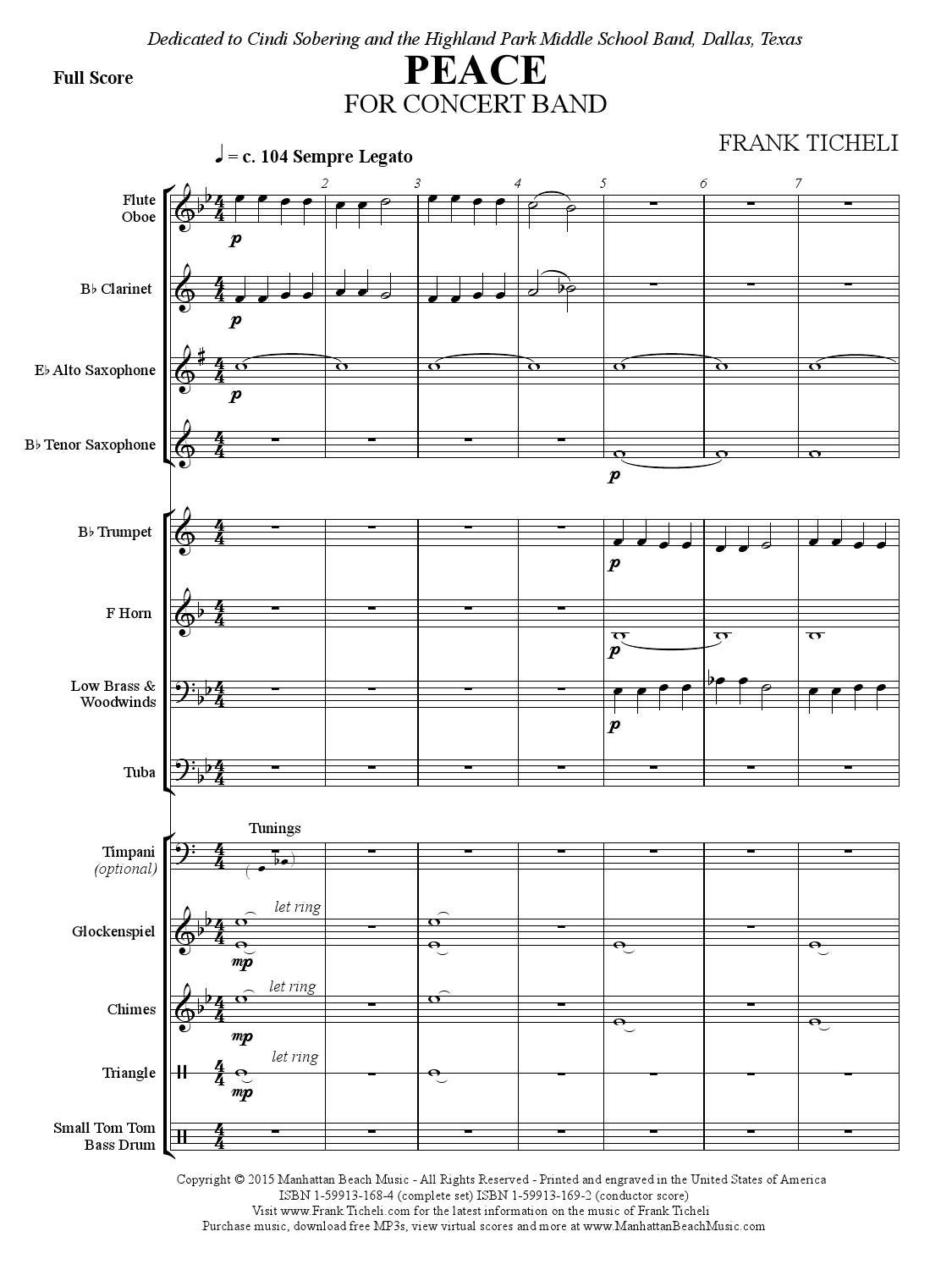 Peace for concert band by Frank Ticheli by Manhattan Beach Music - Issuu