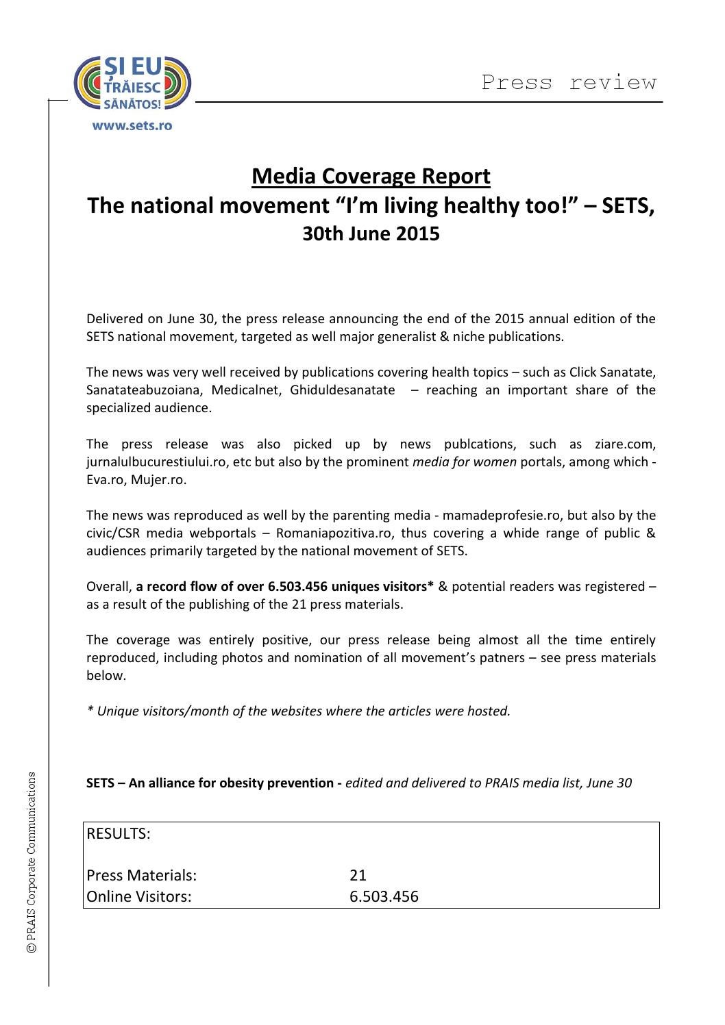 Media Coverage Report by SETS - Issuu