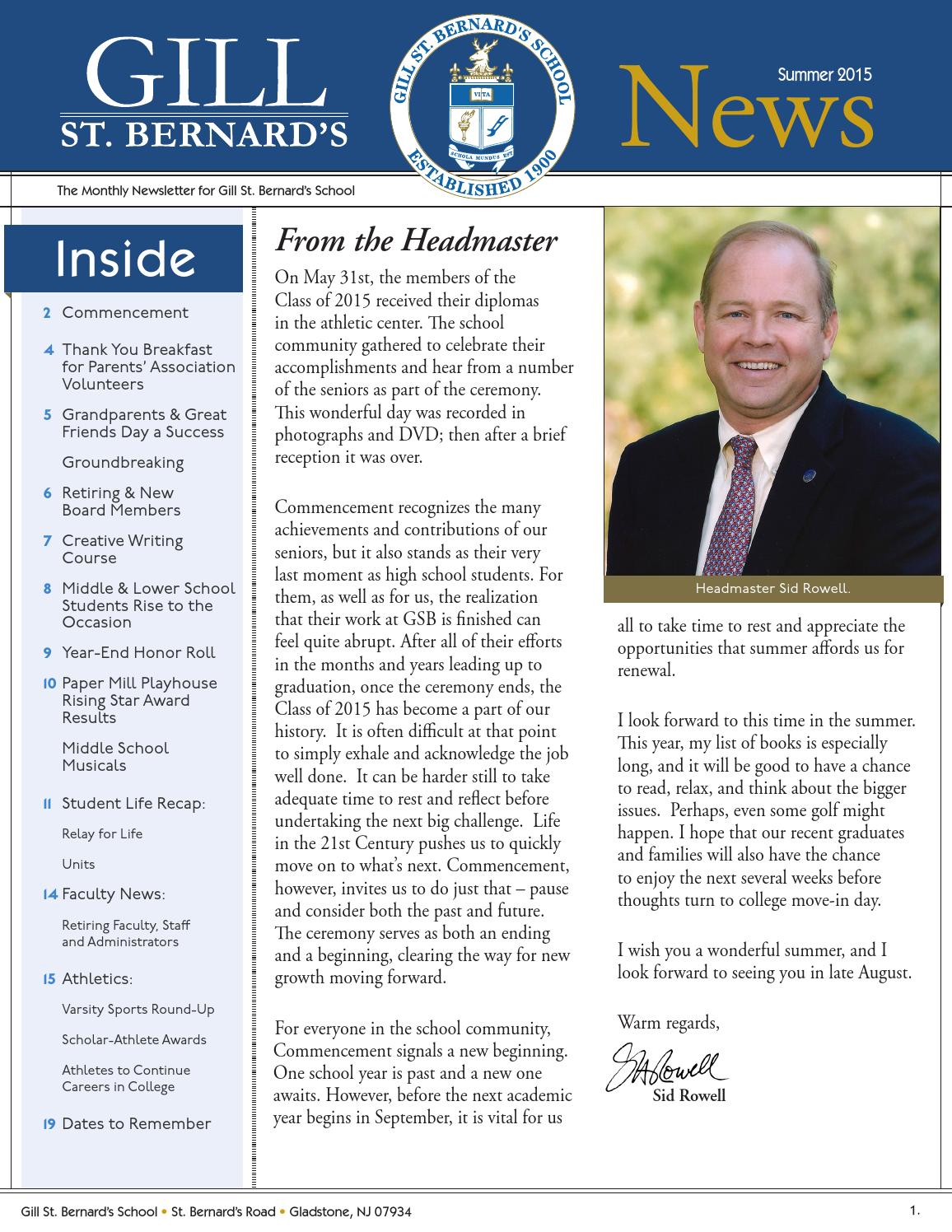 GSB News: Summer 2015 by Gill St. Bernard's School - Issuu