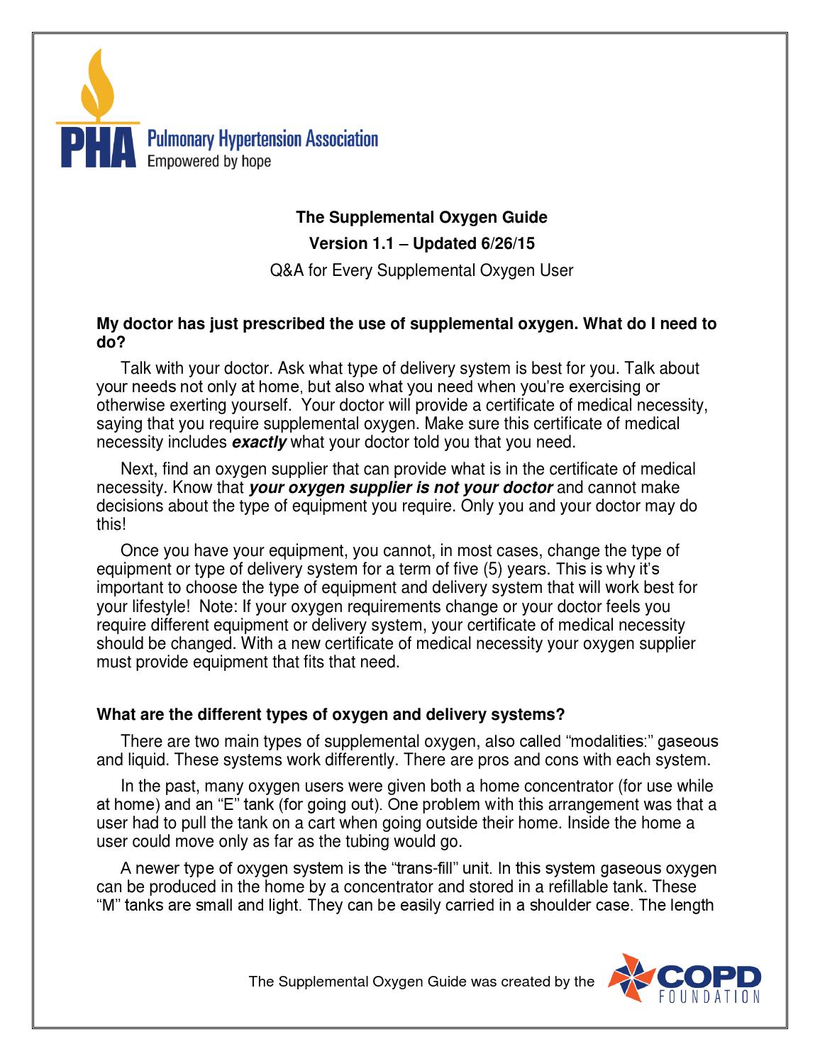 Supplemental Oxygen Guide by Pulmonary Hypertension Association - Issuu