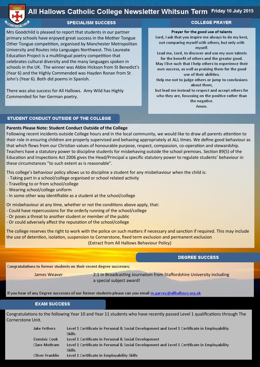 10 july 2015 final by All Hallows Catholic College - Issuu