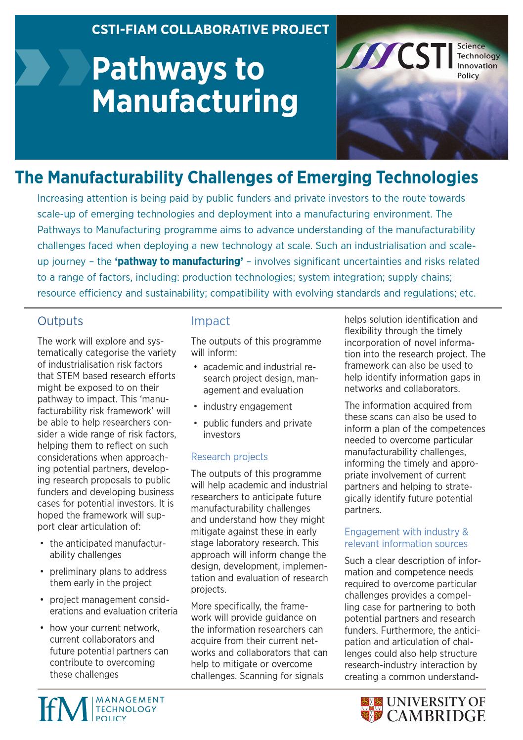 Pathways to manufacturing programme briefing by Institute for ...