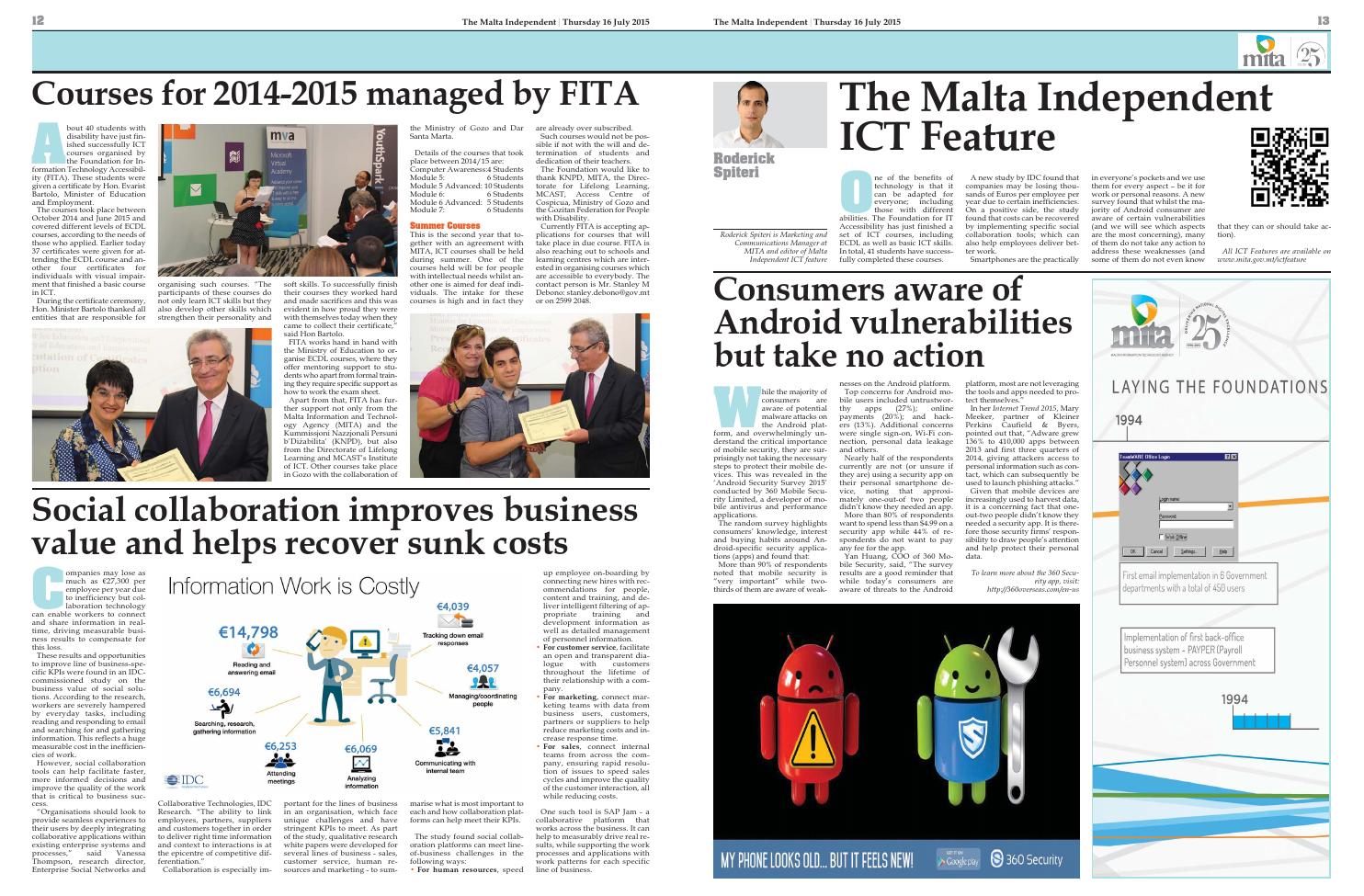 Malta Independent - MITA Feature 16th July 2015 by MITA - Issuu