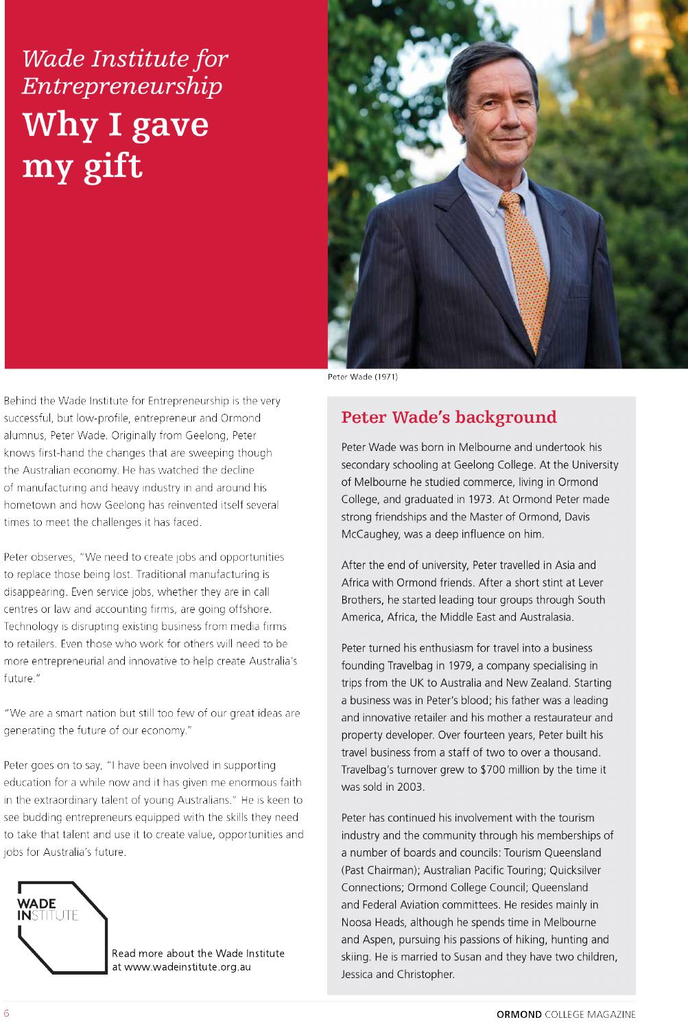 Peter Wade - Why I gave my gift by Ormond College - Issuu