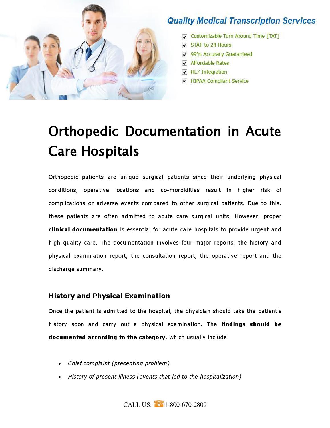 Orthopedic Documentation in Acute Care Hospitals by Medical ...