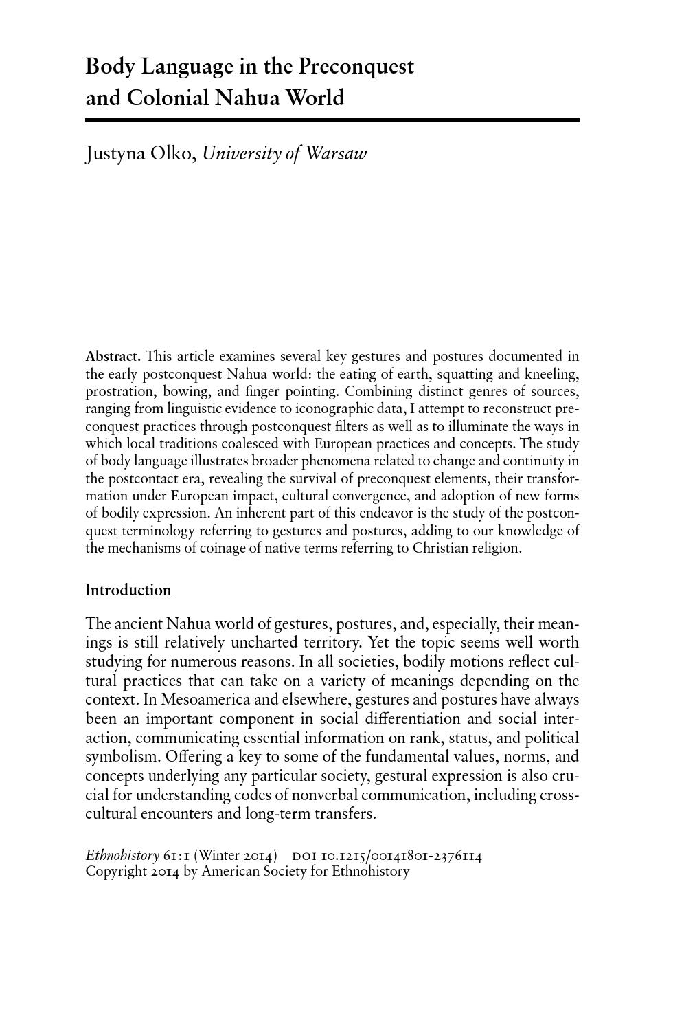 Ethnohistory (2014) Body Language by Revitalizing Endangered Languages ...