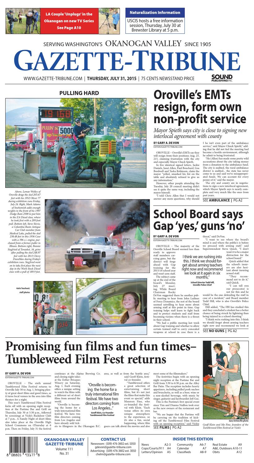 Okanogan Valley Gazette-Tribune, July 30, 2015 by Sound Publishing - Issuu