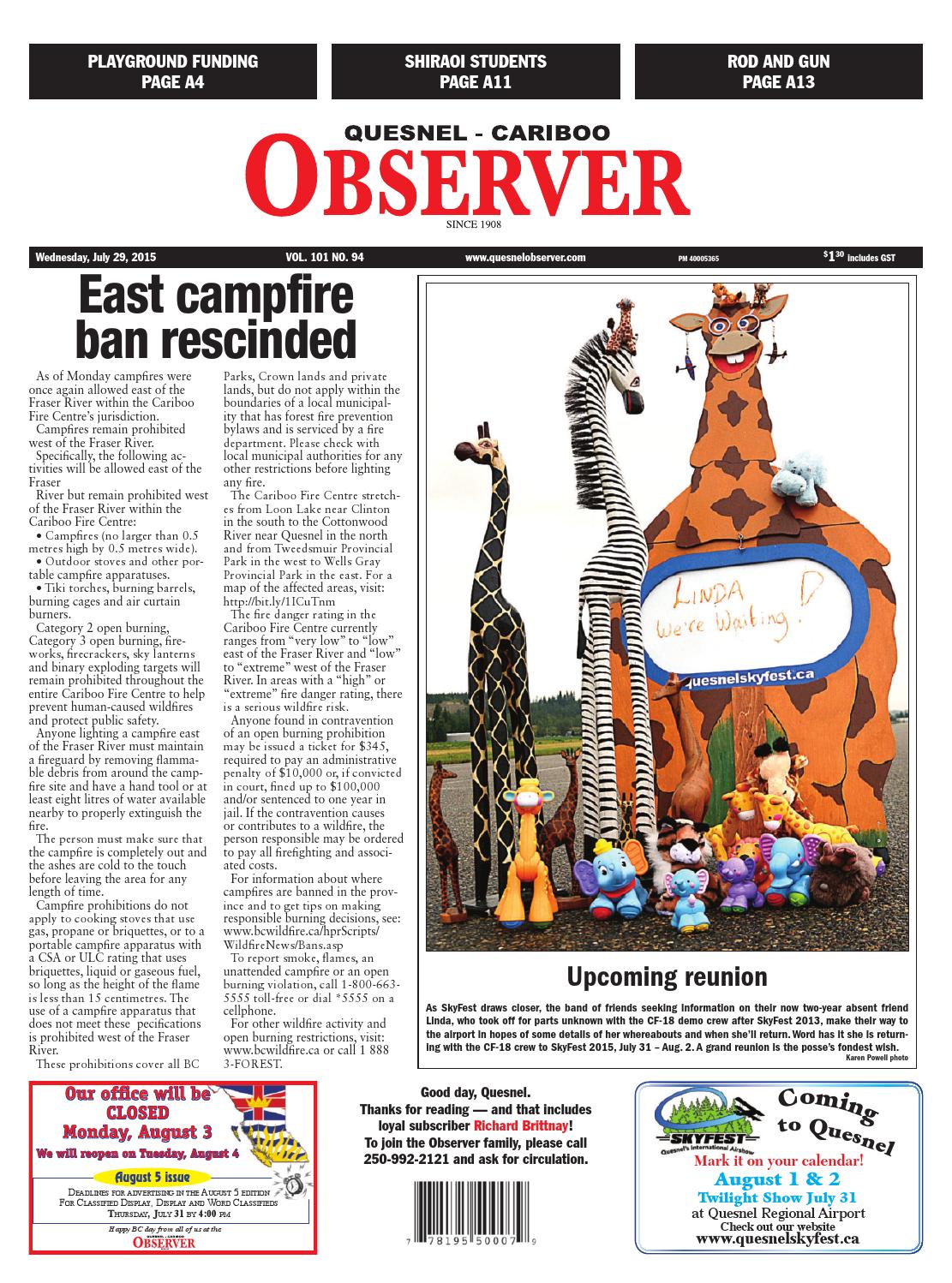 Quesnel Cariboo Observer, July 29, 2015 by Black Press Media Group - Issuu