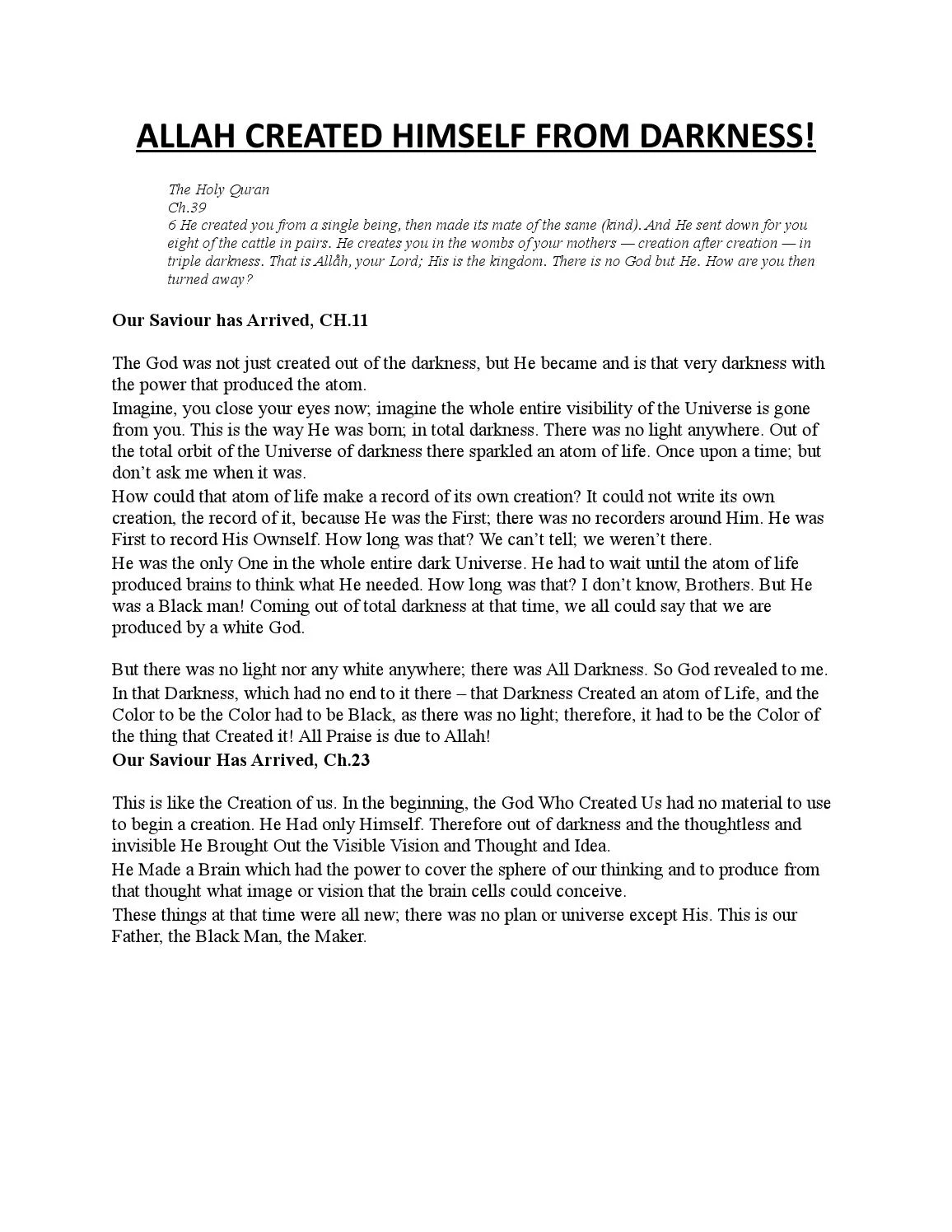 Allah created himself from darkness by Born Magnetic Allah - Issuu