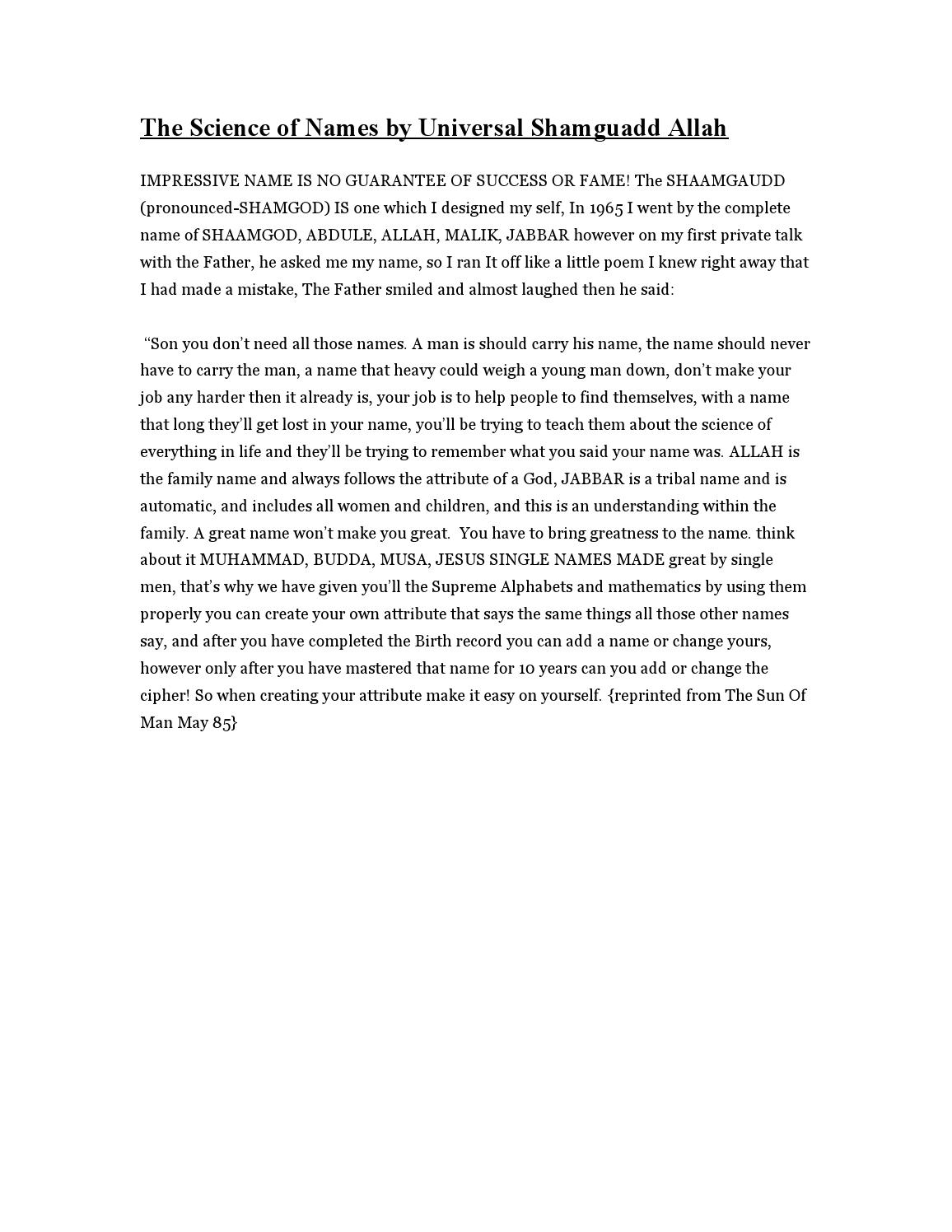 The science of names by universal shamguadd allah by Born Magnetic ...