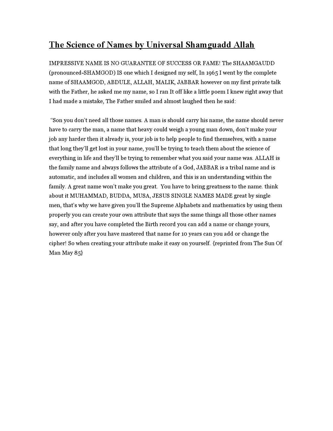 The science of names by universal shamguadd allah by Born Magnetic ...