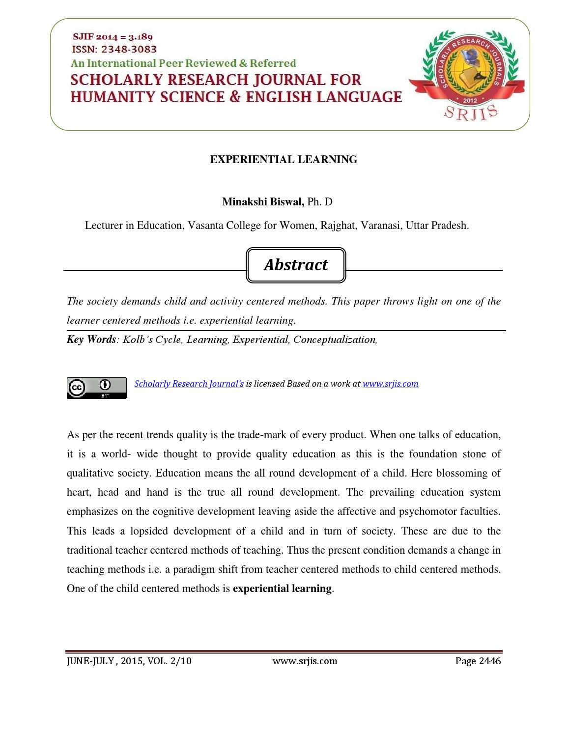 EXPERIENTIAL LEARNING by Scholarly Research Journal"s - Issuu