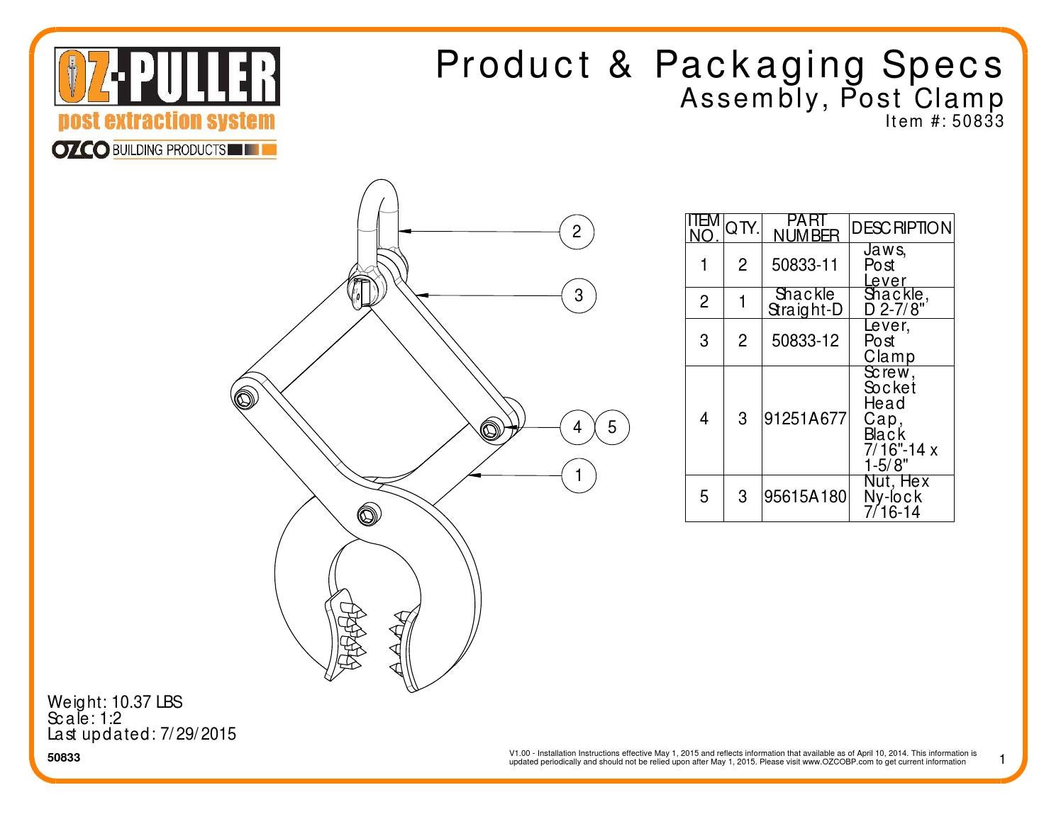 OZ-Puller Post Clamp (POST-CL) 50833 by OZCO Building Products - Issuu