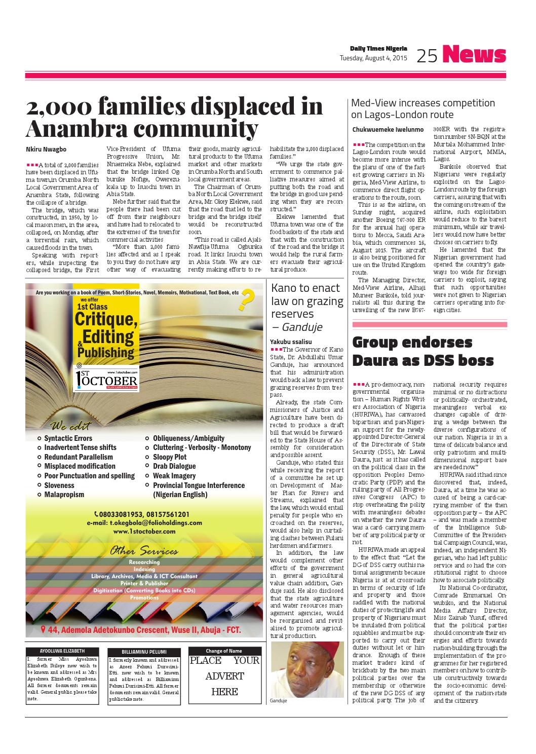 Daily Times Newspaper for Tuesday 4th August 2015 by Daily Times of ...