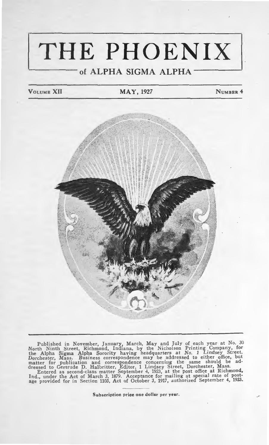 Asa phoenix vol 12 no 4 may 1927 by Alpha Sigma Alpha Sorority - Issuu