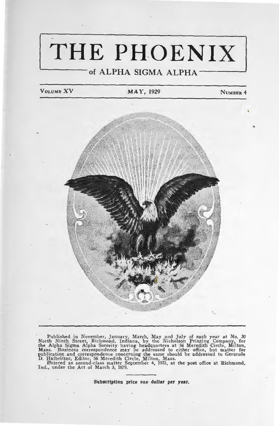 Asa phoenix vol 15 no 4 may 1929 by Alpha Sigma Alpha Sorority - Issuu