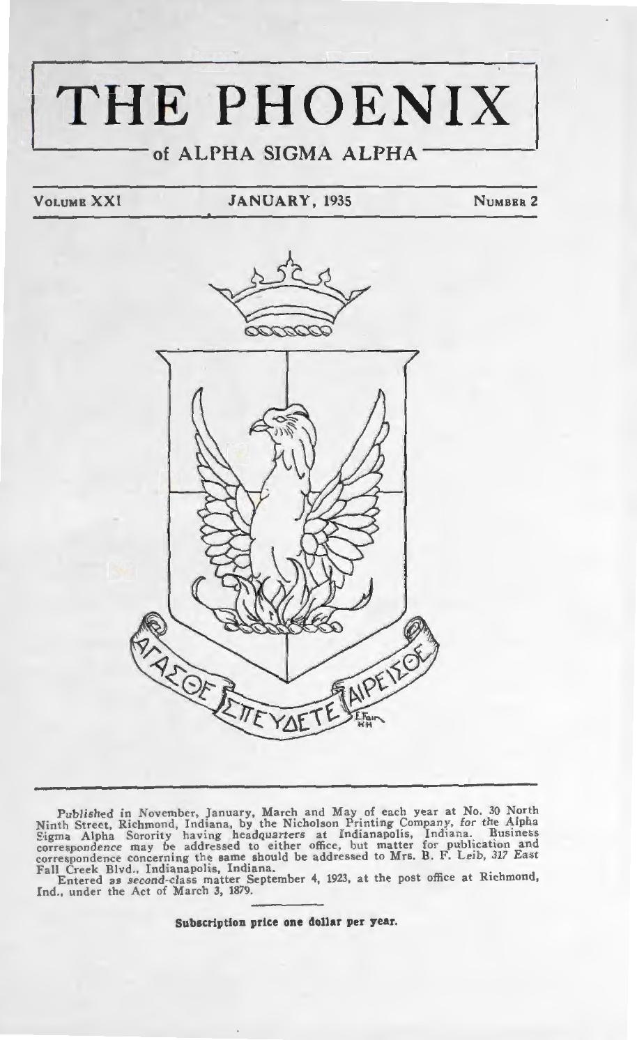 Asa phoenix vol 21 no 2 jan 1935 by Alpha Sigma Alpha Sorority - Issuu
