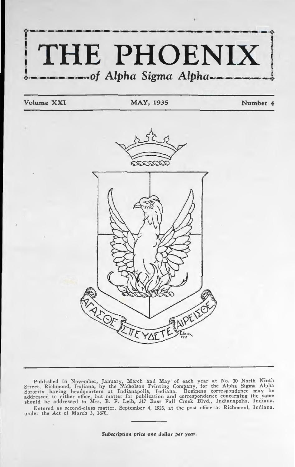 Asa phoenix vol 21 no 4 may 1935 by Alpha Sigma Alpha Sorority - Issuu