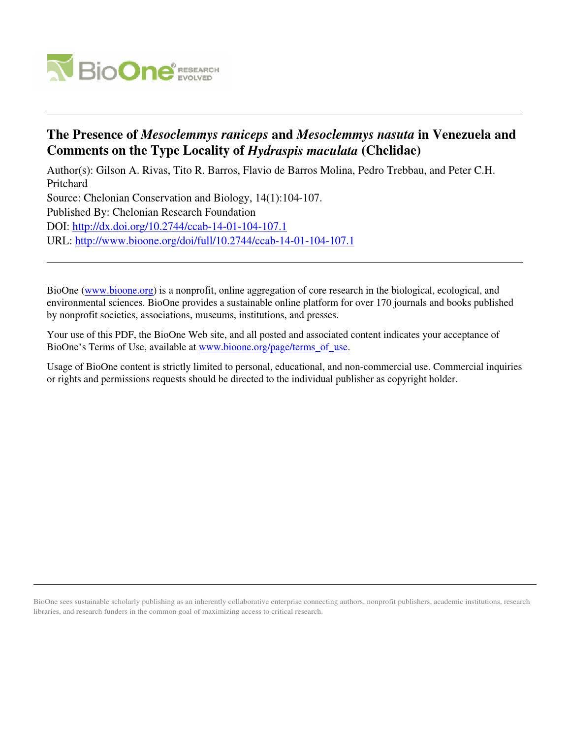 The presence of mesoclemmys raniceps and mesocleclemmys nasuta in ...