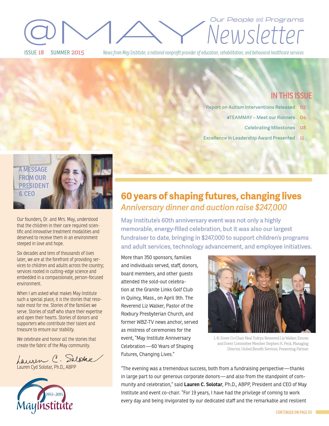 @May Newsletter, Issue 18, Summer 2015 by May Institute - Issuu