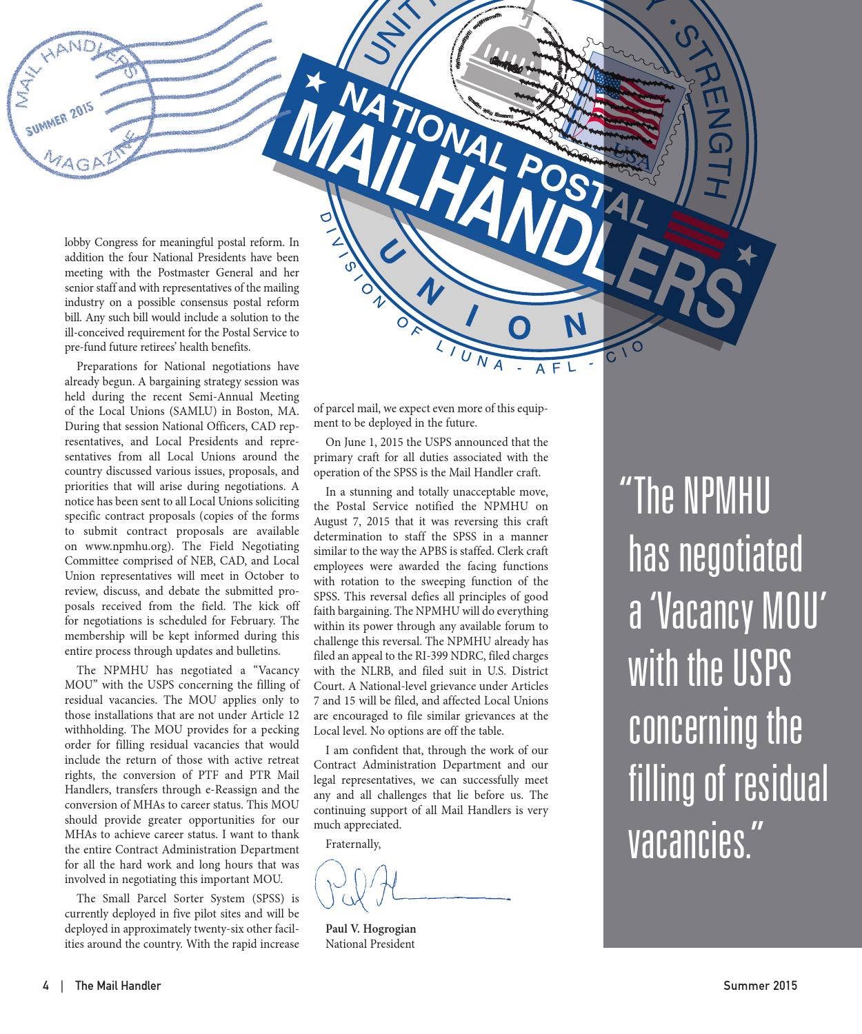 The Mail HAndler Magazine Summer 2015 by National Postal Mail Handlers ...