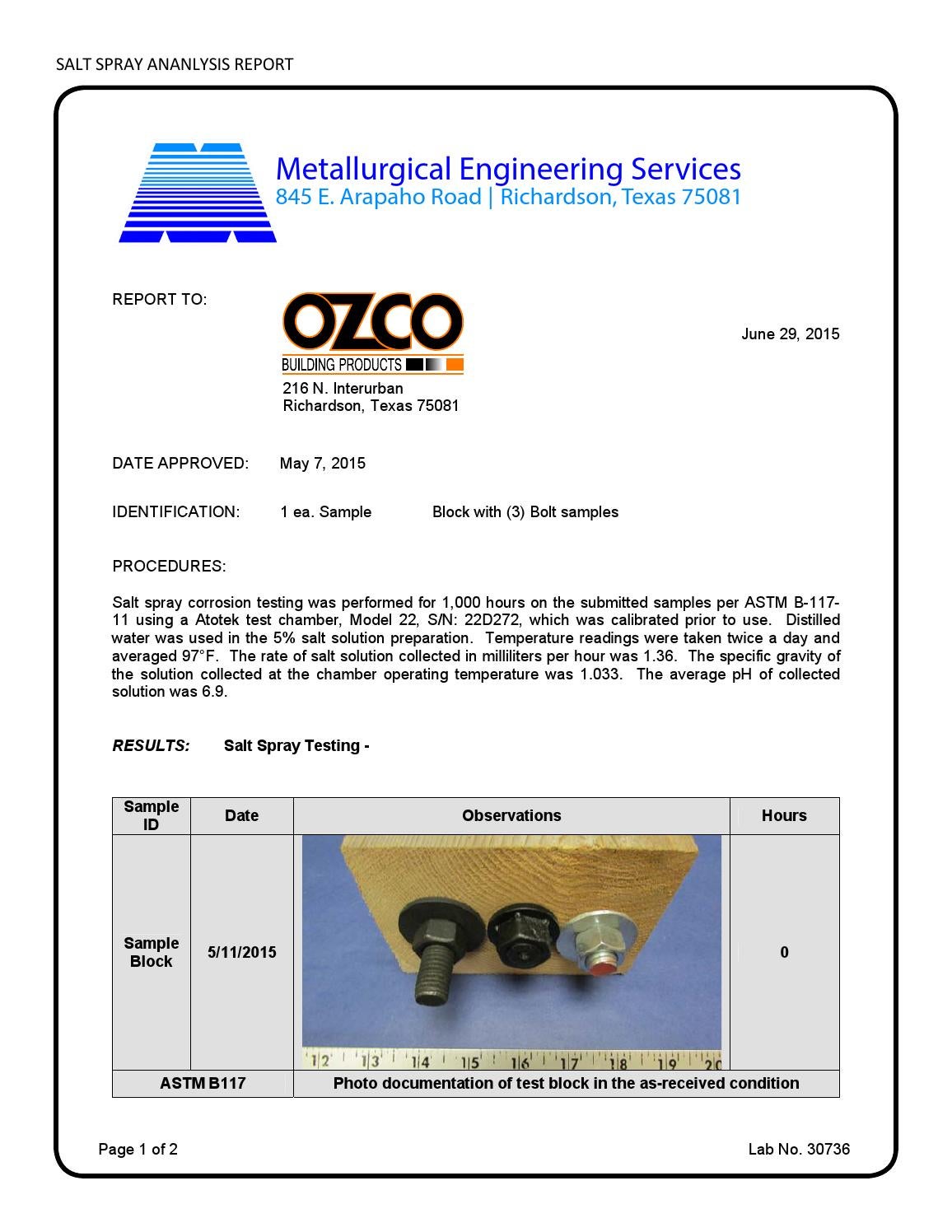 OWT Timber Bolts - Salt Spray Testing (56649-52) by OZCO Building ...