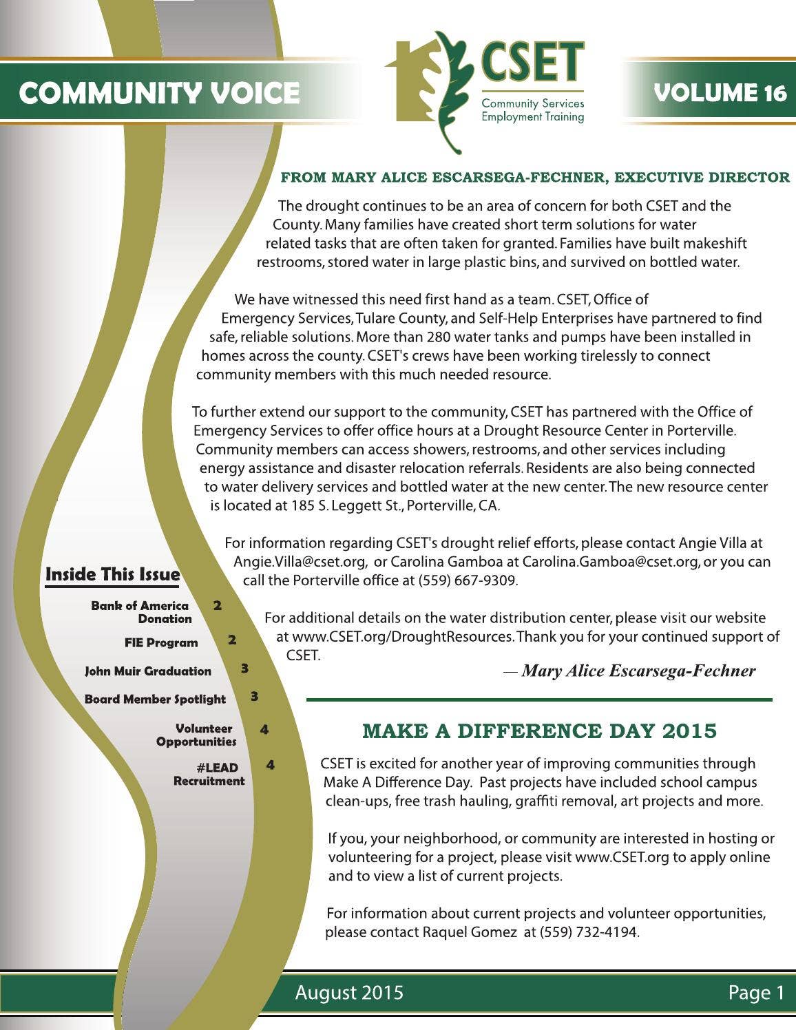 August 2015 Community Voice — CSET Newsletter by Community Services Employment Training (CSET ...