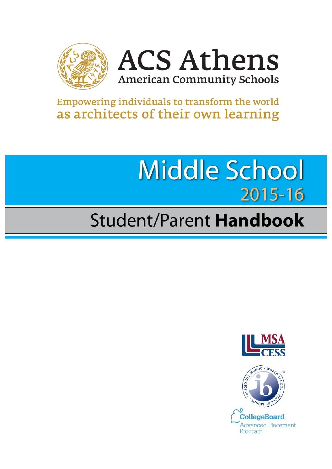 Middle School Student-Parent Handbook 2015-16 by ACS Athens - Issuu