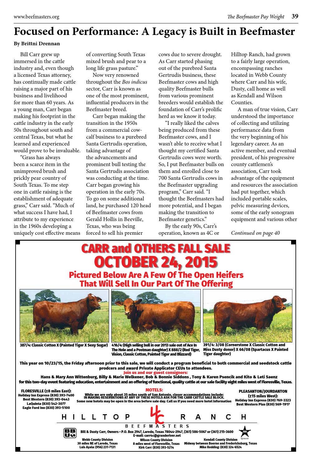 The Beefmaster Pay Weight - Fall 2015 by Beefmaster Breeders United - Issuu