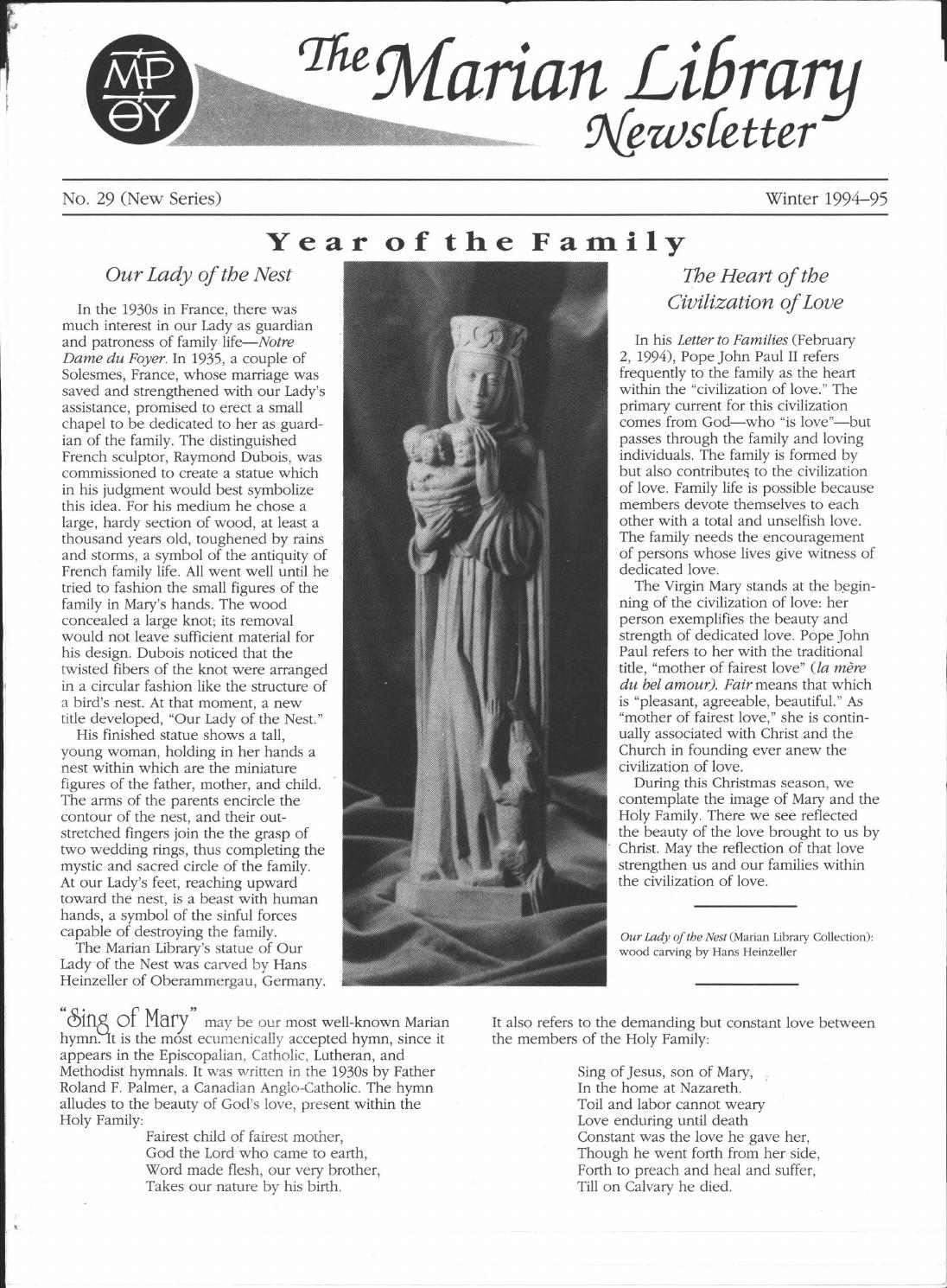 The Marian Library Newsletter Winter 1994-95 by eCommons - Issuu