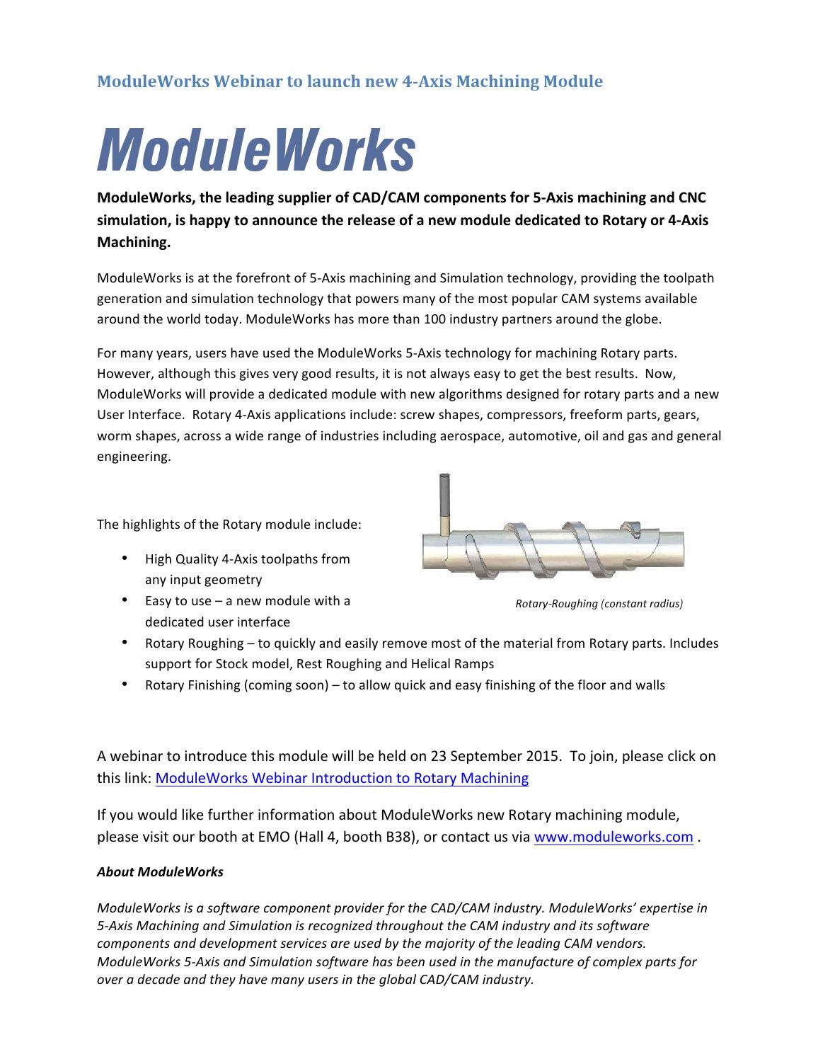ModuleWorks Press Release ModuleWorks Webinar to launch new Rotary 4 ...