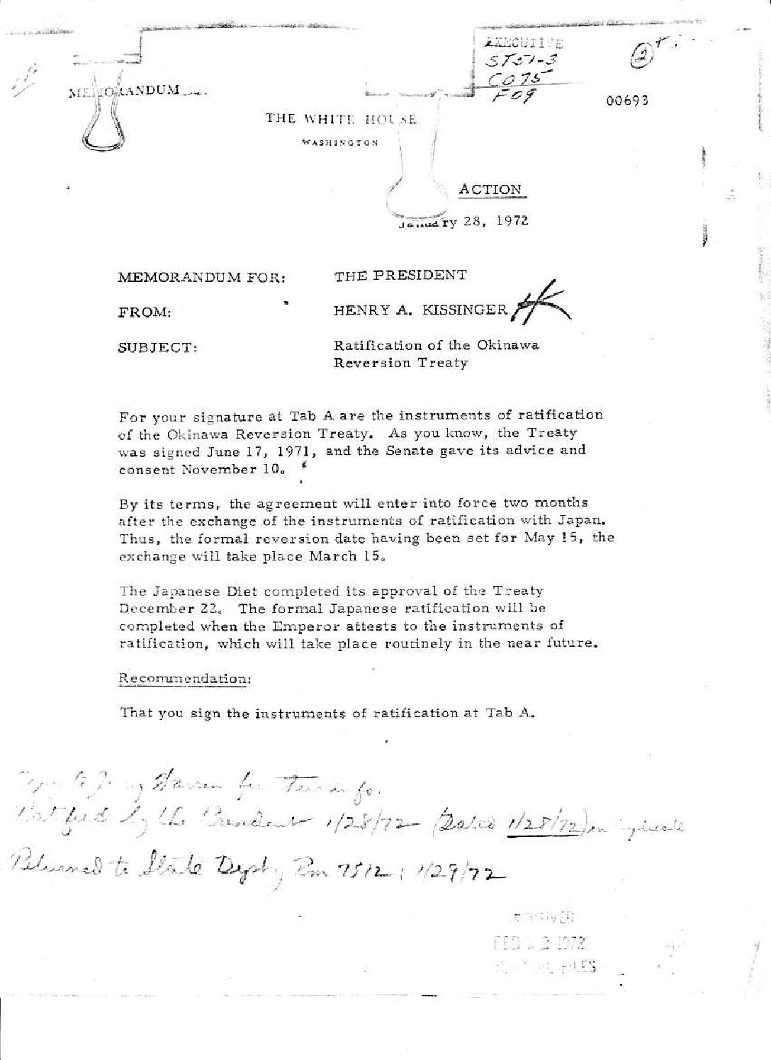 Jan 28 memo, ratification of okinawa reversion by Nixon Foundation - Issuu