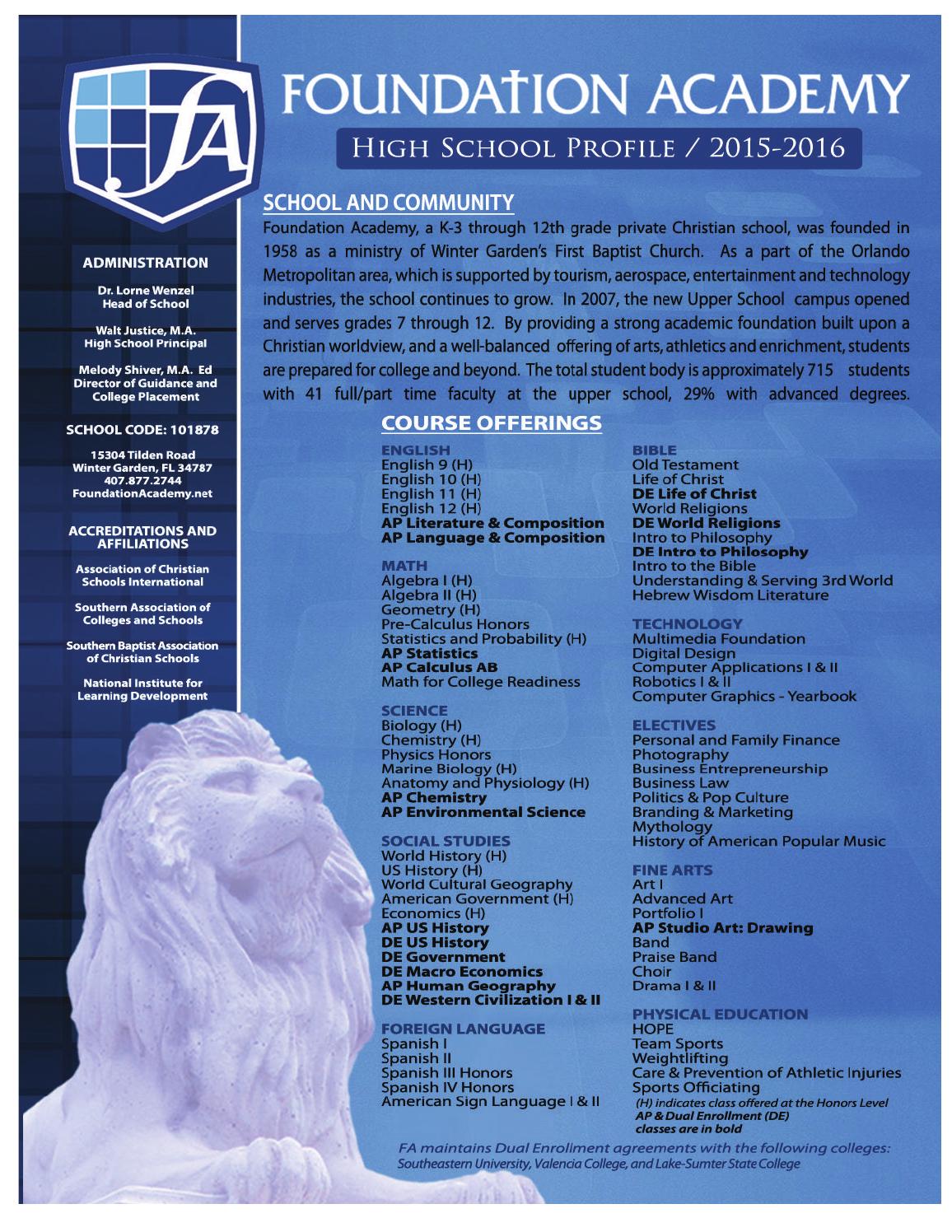 2015 2016 high school profile by Foundation Academy - Issuu