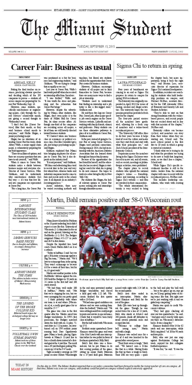September 15, 2015 | The Miami Student by The Miami Student - Issuu