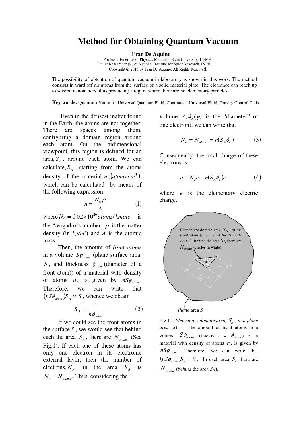 Method for Obtaining Quantum Vacuum by Professor Dr. Fran De Aquino - Issuu