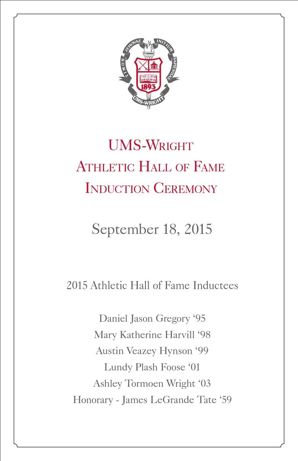 UMS-Wright Athletic HOF by UMS-Wright Preparatory School - Issuu