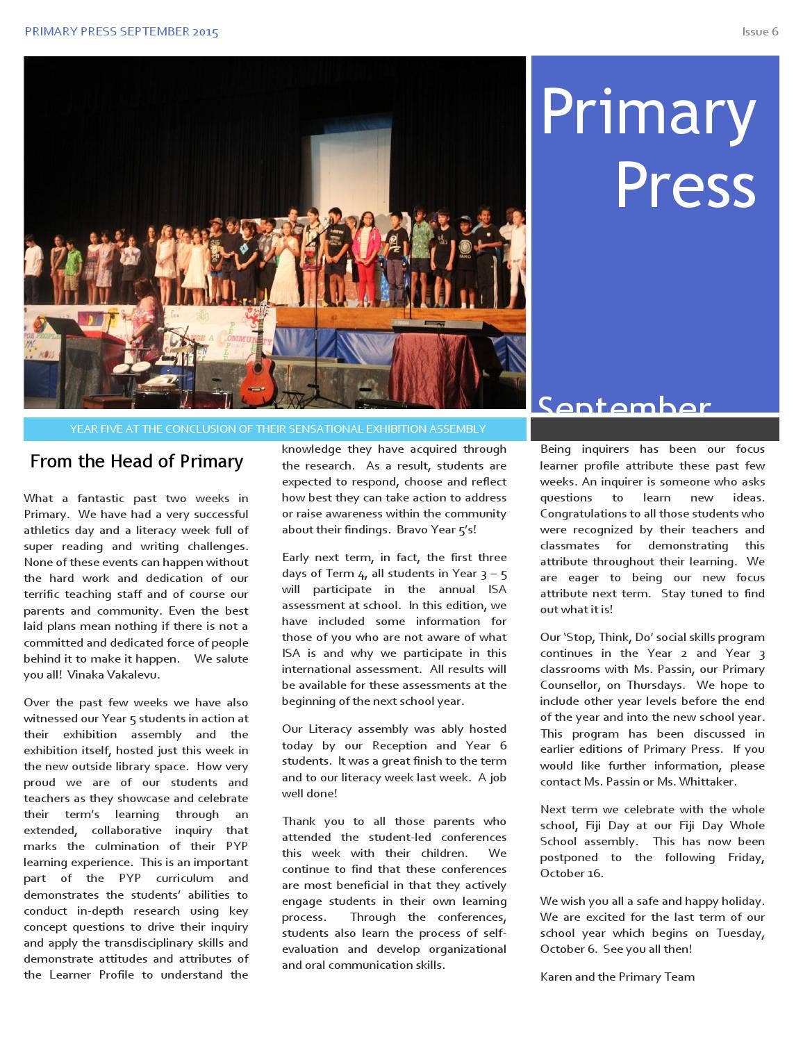 Primary Press September Edition By International School Suva Issuu