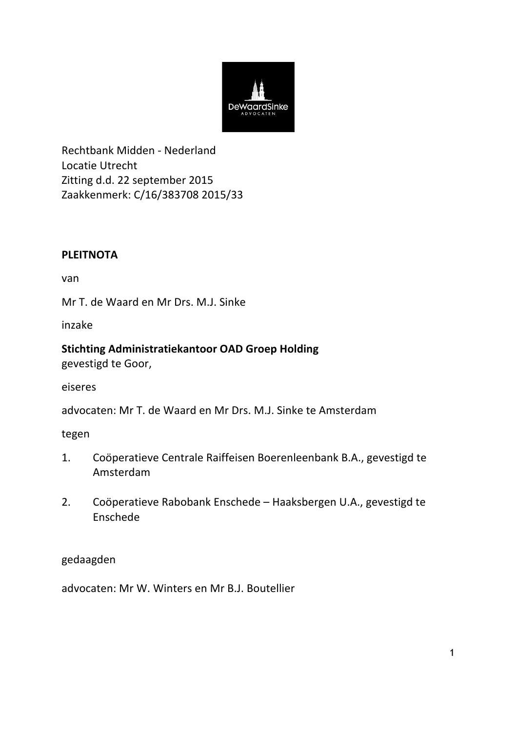 Pleitnota Oad vs Rabobank, 22 september 2015 by Travelpro - Issuu