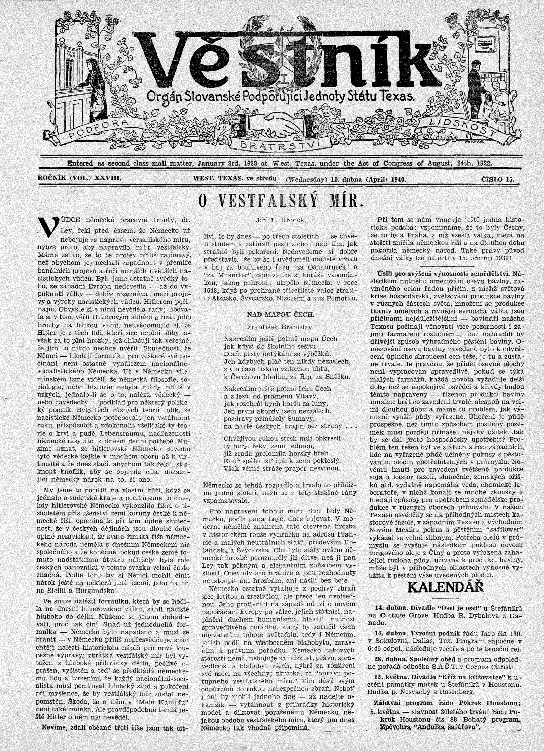 Vestnik 1940 04 10 by SPJST - Issuu