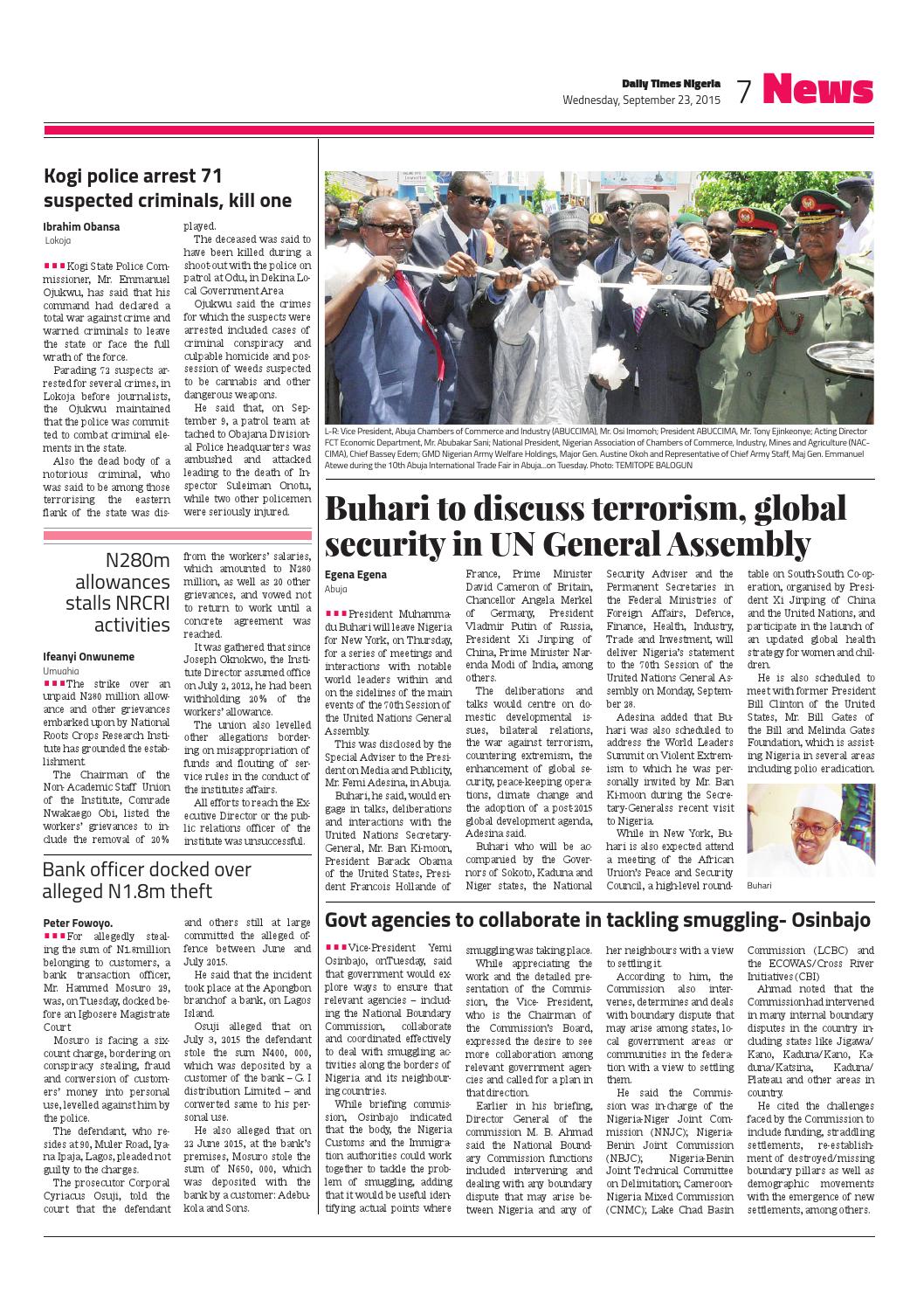 Daily Times Newspaper For 23rd September 2015 by Daily Times of Nigeria ...
