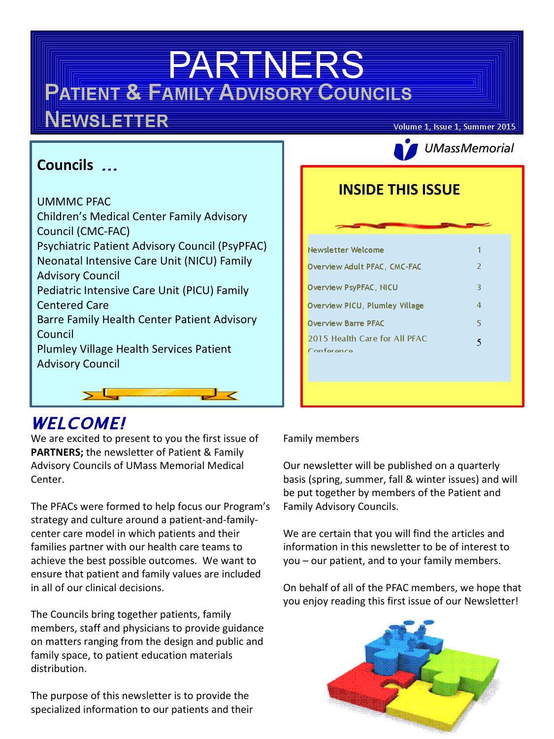 PFAC Newsletter - Volume 1 Issue 1 Summer 2015 by UMass Memorial Health ...