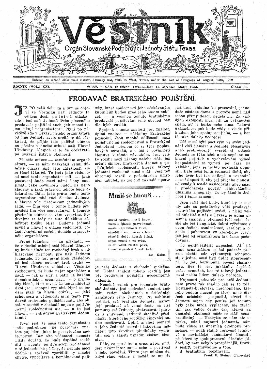 Vestnik 1933 07 12 by SPJST - Issuu