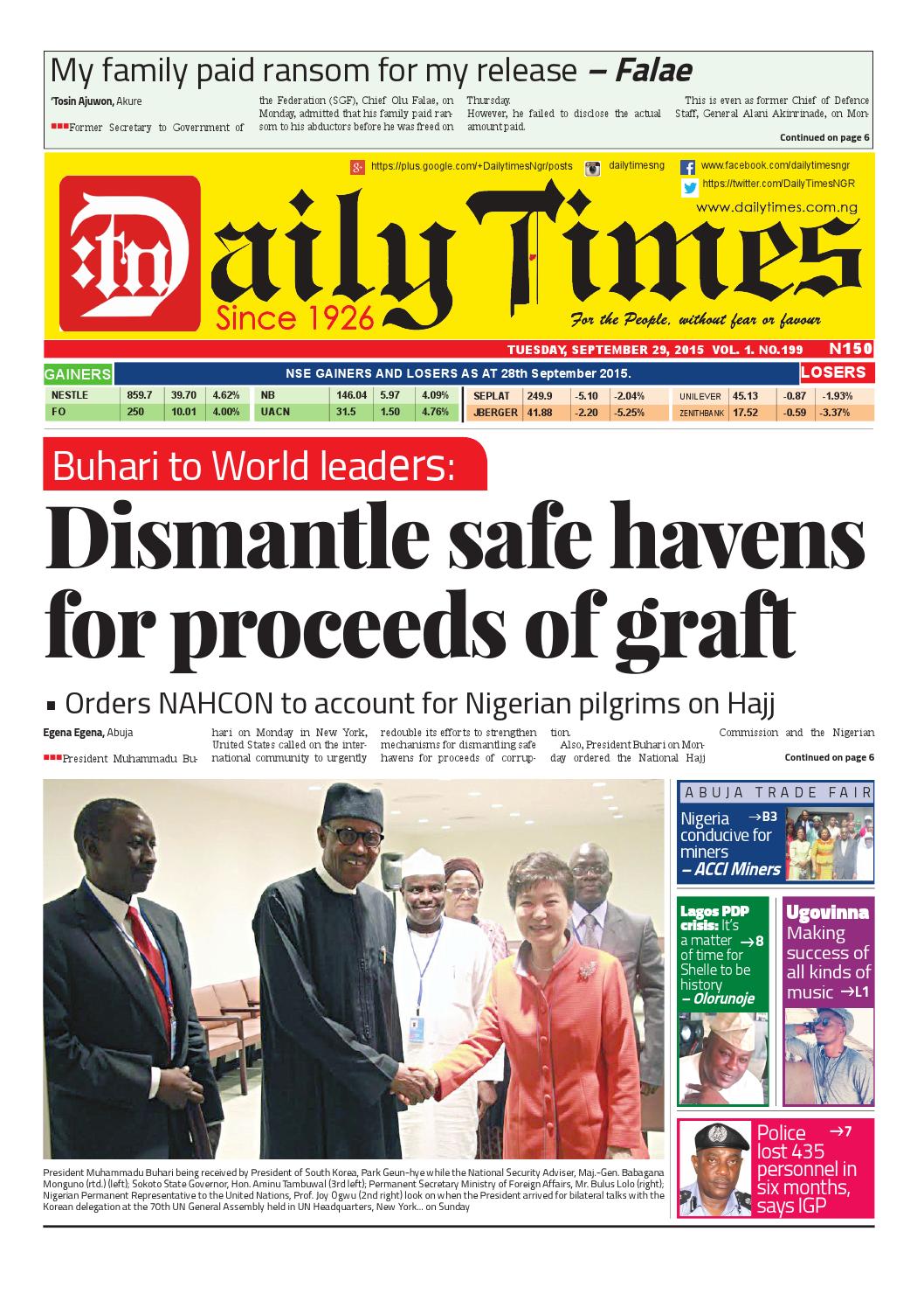Daily Times Newspaper For Tuesday 29th September by Daily Times of ...