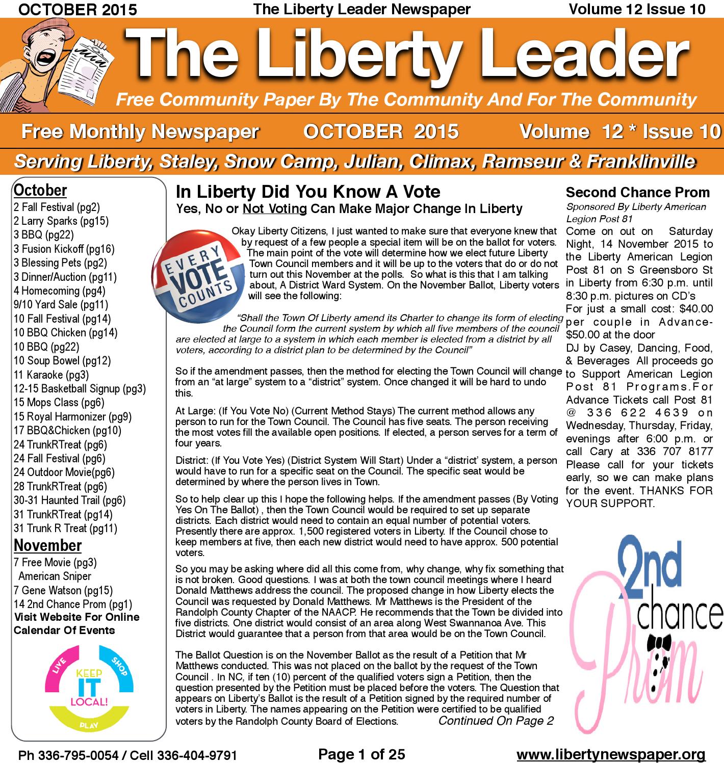 Liberty Leader Newspaper Oct 2015 by Kevin Bowman - Issuu