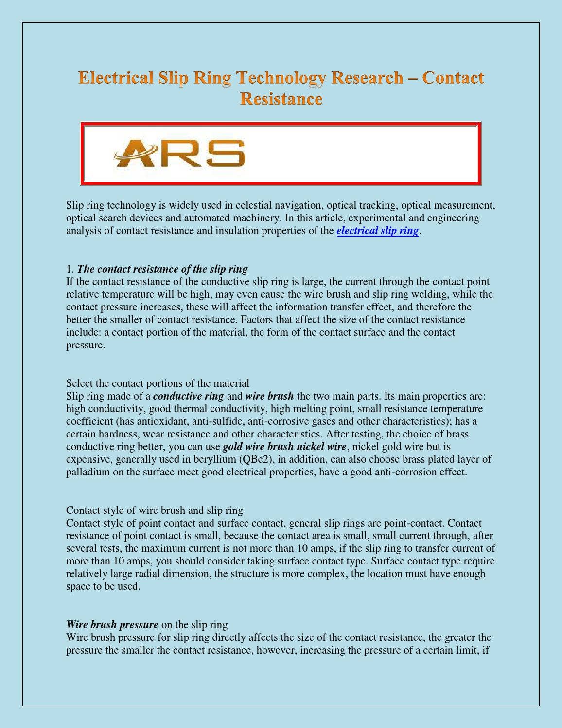 Electrical Slip Ring Technology Research – Contact Resistance by Jeff ...