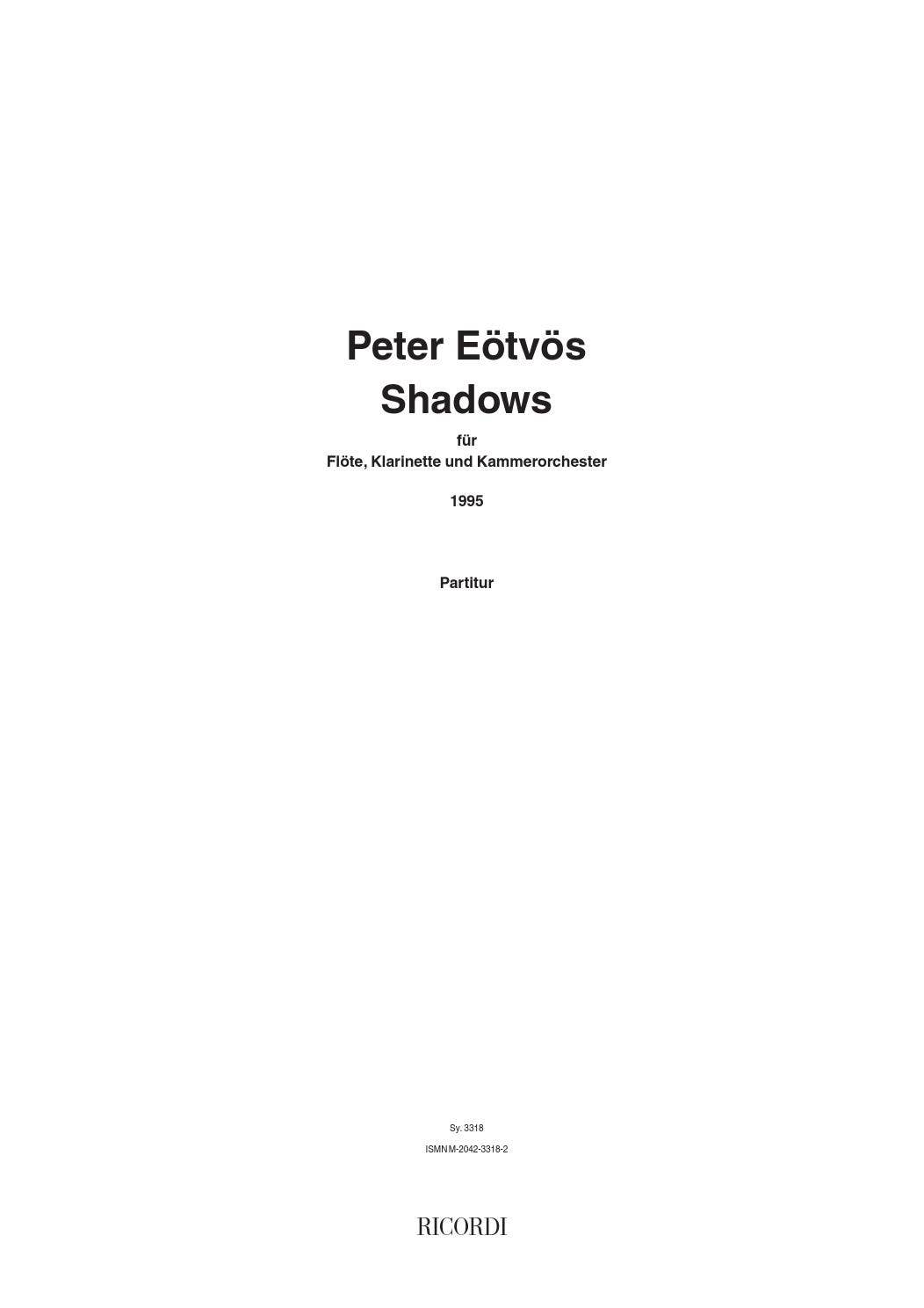 SY 3318 | Peter Eötvös - Shadows (1995) by Ricordi - Issuu