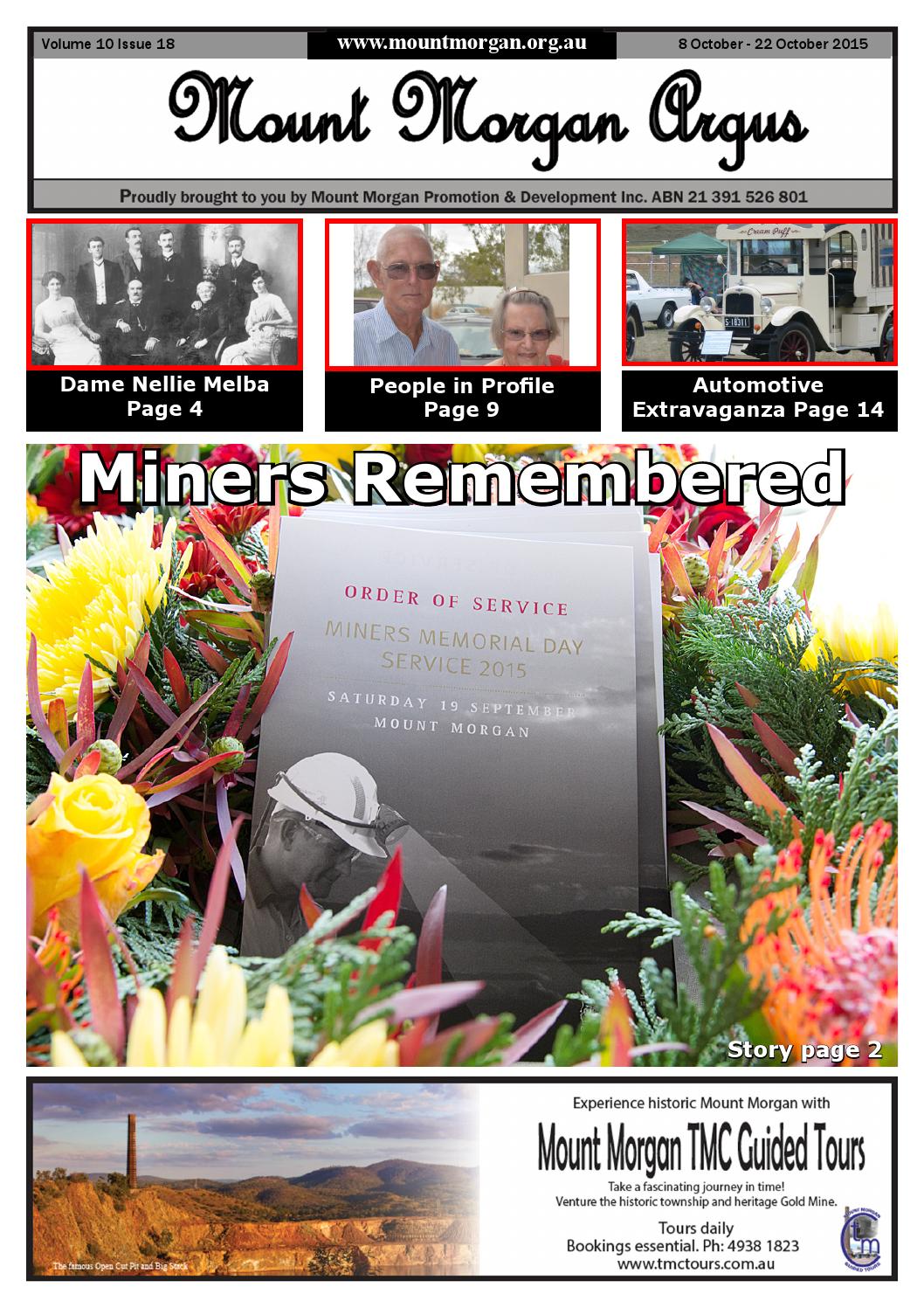 Mount Morgan Argus Issue 18/8-22 October 2015 by Mount Morgan Promotion ...