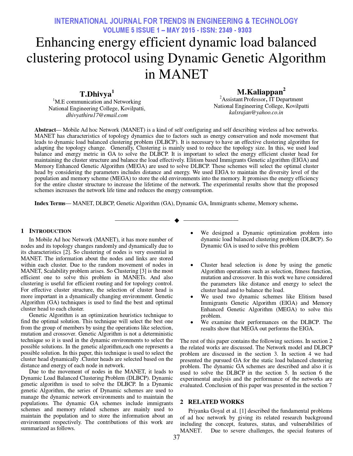 Enhancing energy efficient dynamic load balanced clustering protocol using Dynamic Genetic ...